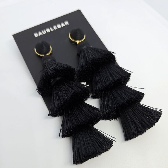 BaubleBar | Jewelry | Baublebar Black Gold Gabriela Stud Tassel Fringe ...